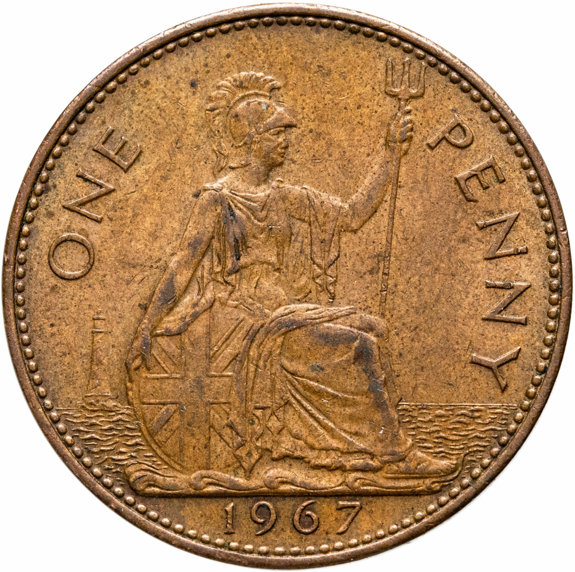 Великобритания 1 пенни penny 1967, Бронза, в сохранности XF