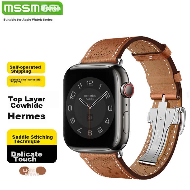 Кожаный ремешок для Apple Watch в стиле Hermes с застежкой-пряжкой для Series 11 44-49 мм Размер：Совместимость с