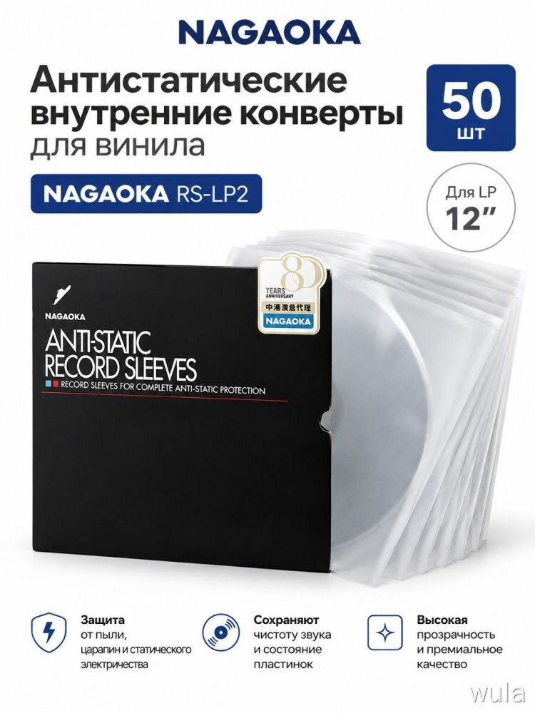 Конверты для винила Nagaoka RS-LP2 антистатические, 307х307 мм, 50 шт, для LP 12", защитные пакеты