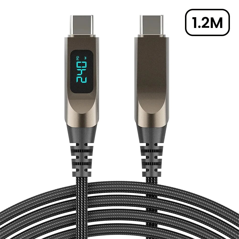 Кабель USB-C на USB-C 240 Вт с цифровым дисплеем, 5А, плетеный, для быстрой зарядки PD, для iPhone 15/16, Samsung, Xiaomi