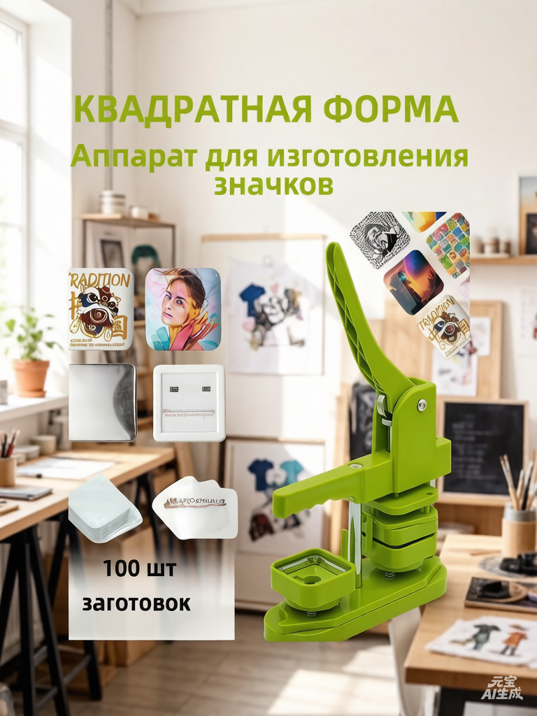 Аппарат для изготовления значков, квадратная, 50 x 50 мм, с 100 шт заготовок для значков