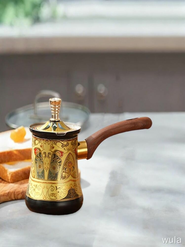 Турка для кофе 720 мл с деревянной ручкой, золотистый дизайн, для кухни, венецианский стиль — фото 1