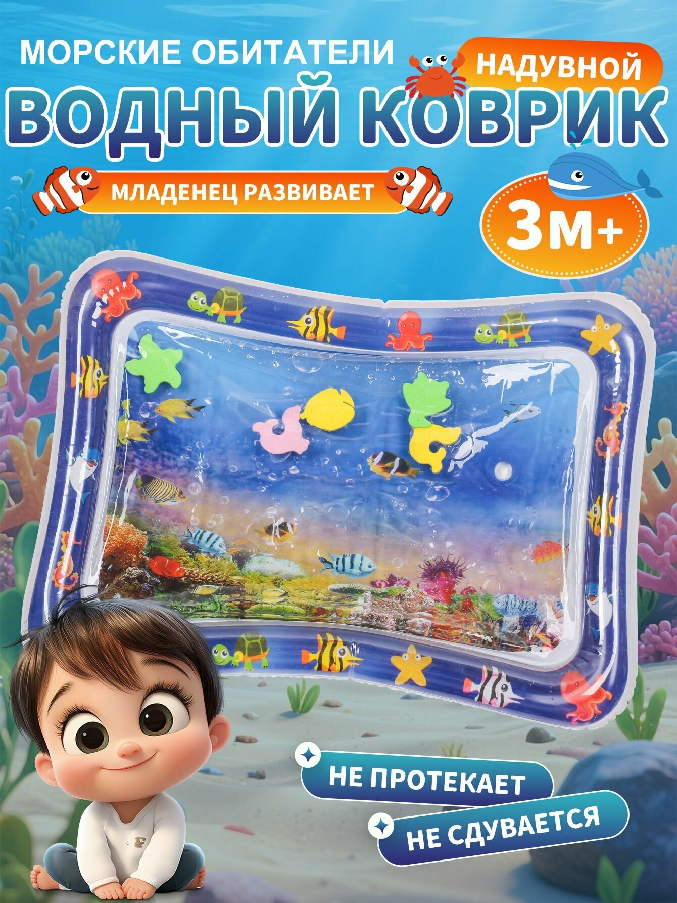 Надувной водный коврик для малышей 3м+