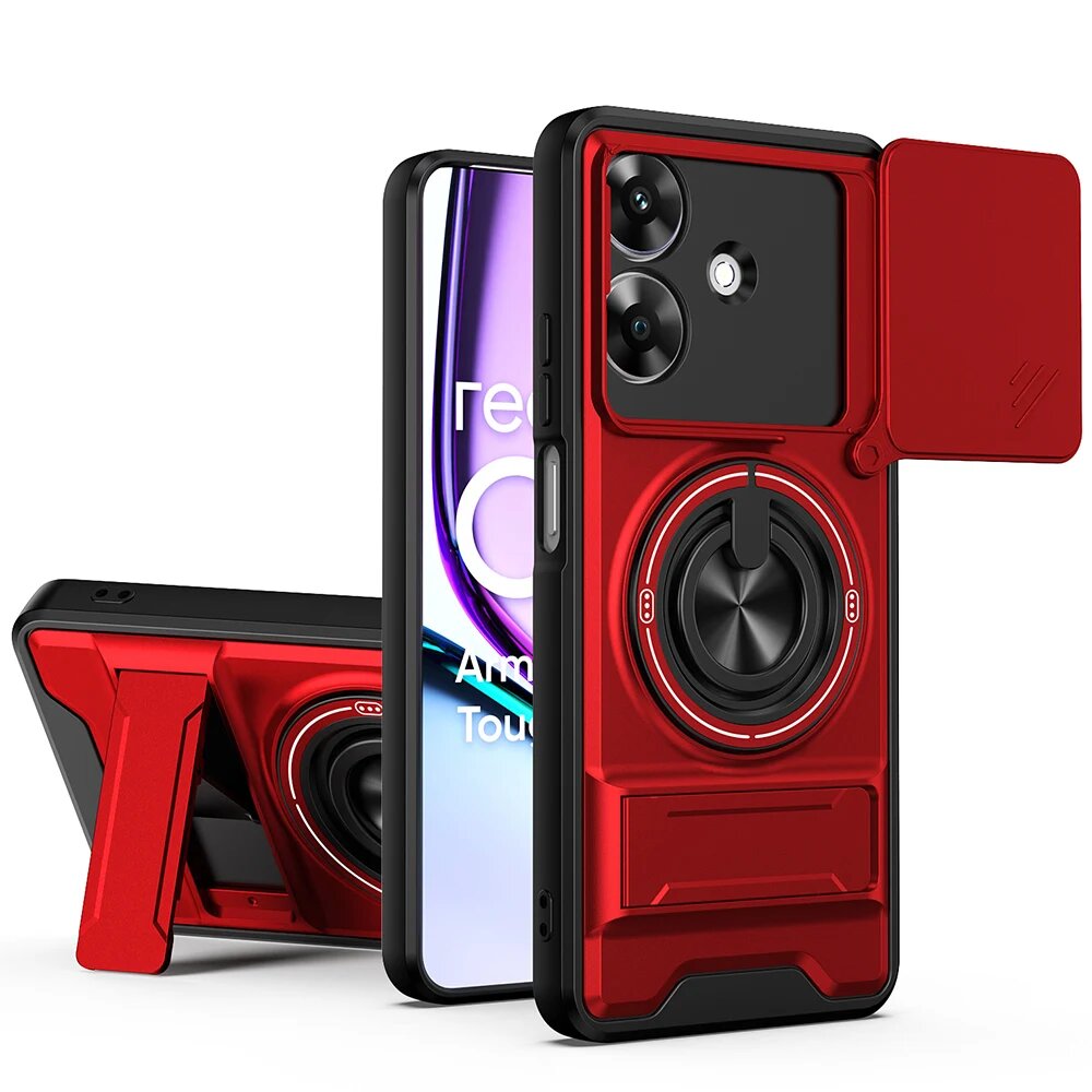Красный чехол KEYSION для Realme Note 60X с защитой камеры и подставкой