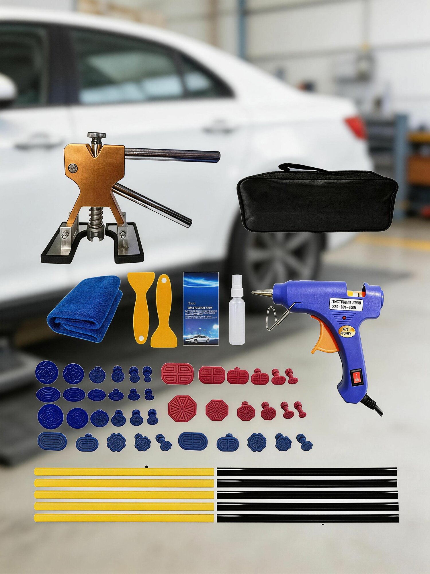 Набор из 58 инструментов для восстановления геометрии кузова без покраски.