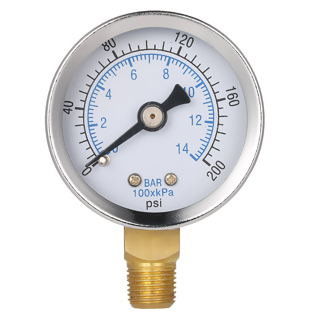 Манометр для воздушного компрессора с резьбой 1/8" NPT, диапазон 0-200 PSI, боковое крепление, диаметр лицевой панели 1,5 дюйма.