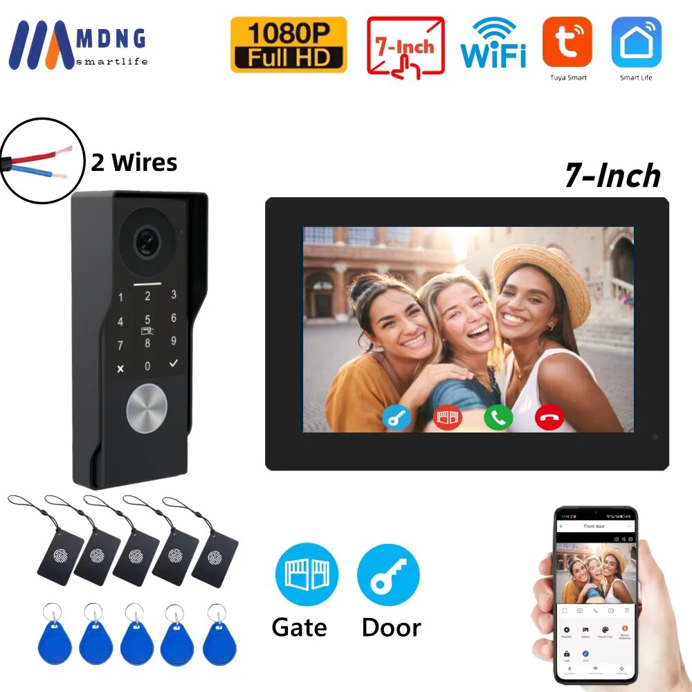 Умный видеодомофон Tuya с Wi-Fi 24 IP-камеры KW07B-7Inch