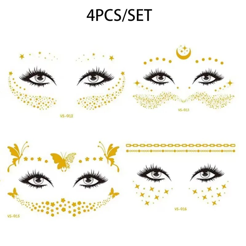 Временные татуировки для лица Gold Glitter 4 шт. VS-B