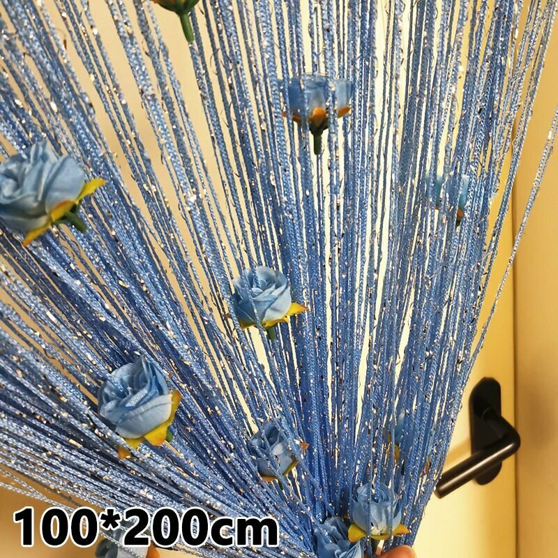 Занавеска на дверь нитяная 100x200 см синий