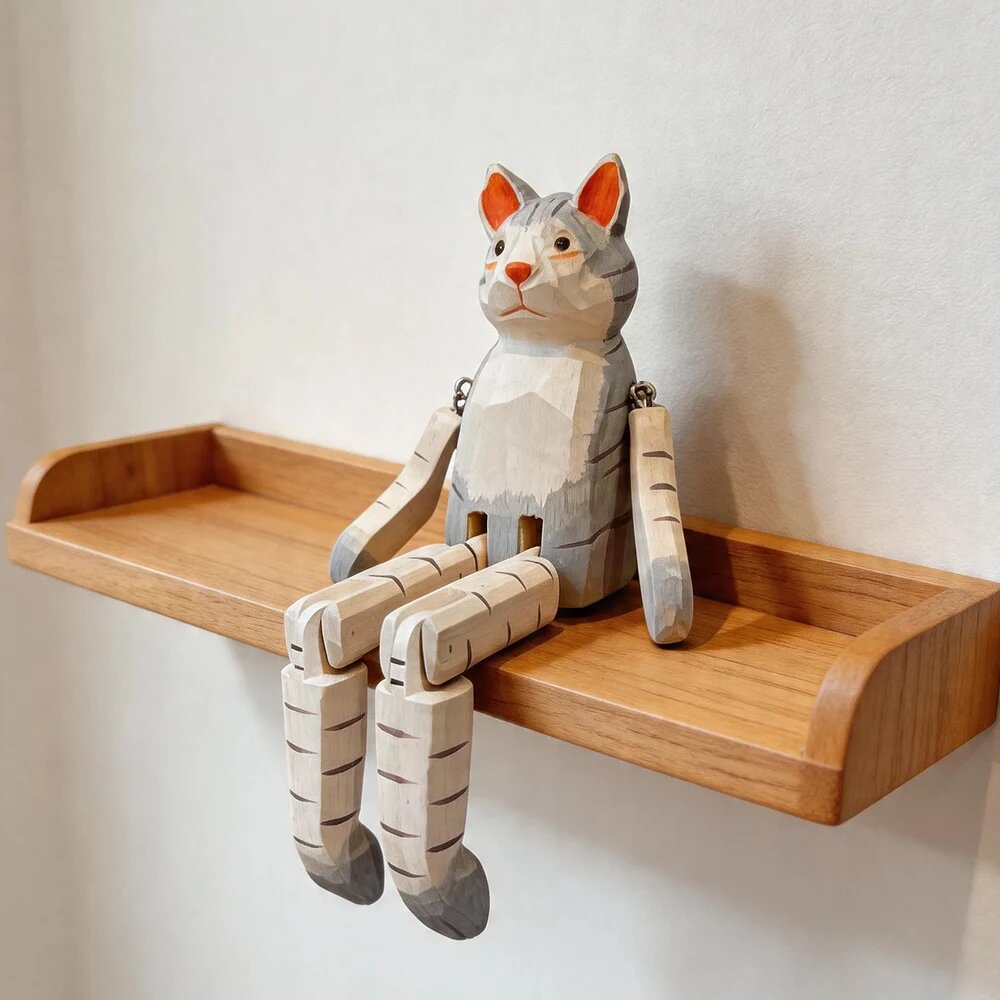 Деревянная фигурки кошки серый табби