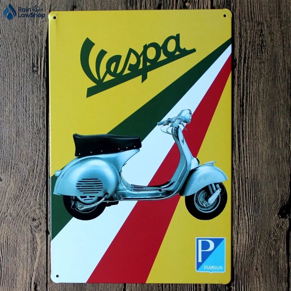 Декоративная металлическая плашка Vespa (итальянские цвета) размер20х30 см