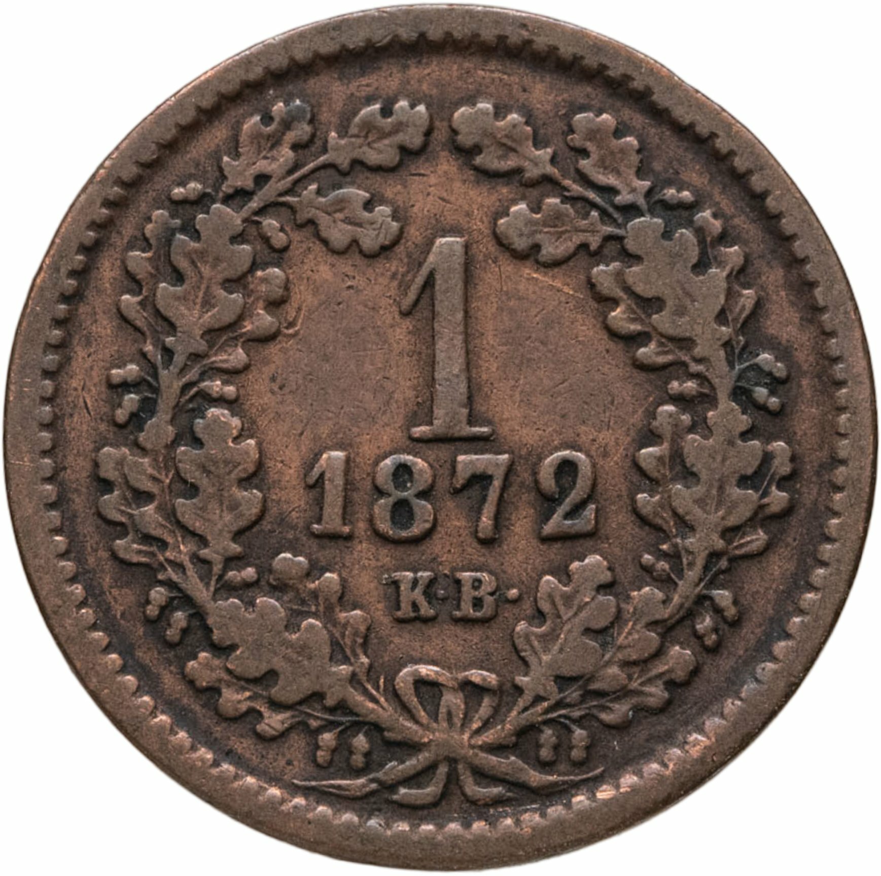 Венгрия 1 крейцер krajczar 1872, Медь, в сохранности VF