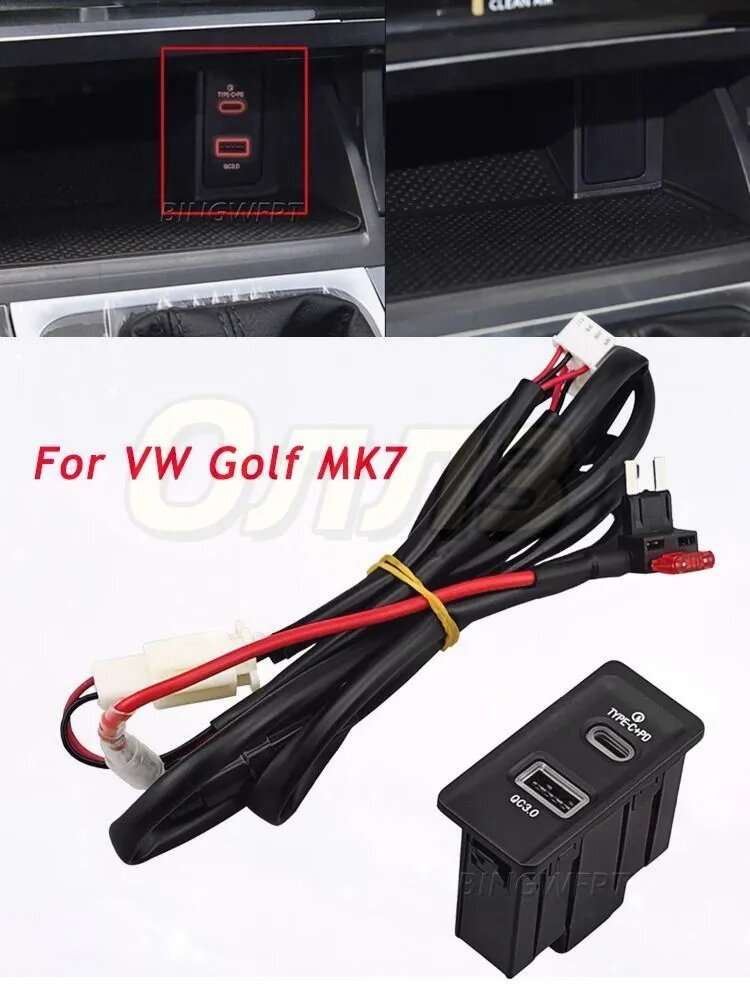 Кнопка на приборной панели арт. USB-зарядное устройство для VW Golf MK7 2013-2017 с быстрой зарядкой PD и QC3.0, адаптер для зарядки телефона