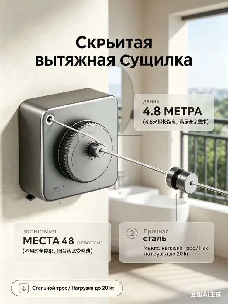 Сушилка для белья 4.8 м настенная 480 см х 5 см металл 1 шт серый