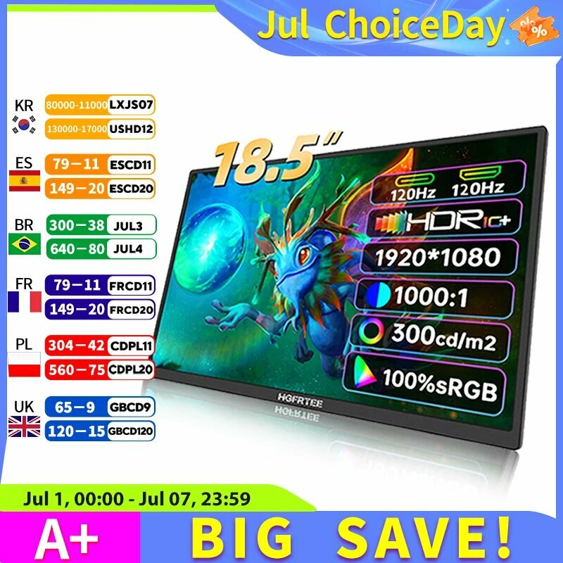 Портативный монитор HGFRTEE 18,5 дюйма