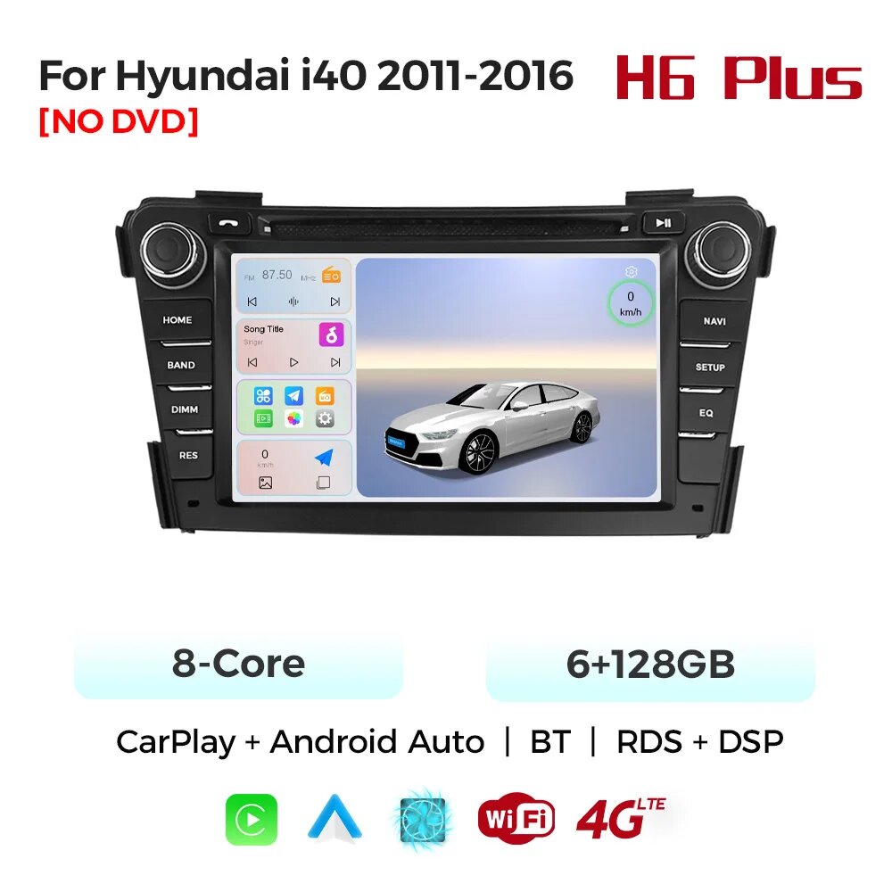Для Hyundai I40 2011-2019: Автомагнитола на Android OS с CarPlay, AUTO, MN-HY02-H6-Plus