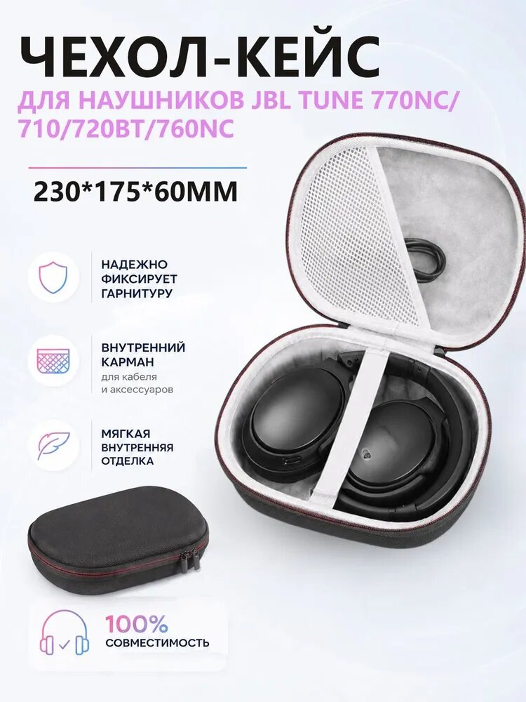 Защитный футляр для беспроводных наушников JBL TUNE 770NC/700BT/T710BT/720BT/750BTNC/760NC и Bose QC15, QC25, QC35 ударопрочный EVA,