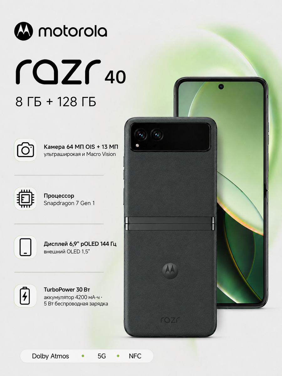Складной смартфон Motorola Razr 40 8/128 ГБ, зеленый, Dual SIM + eSIM