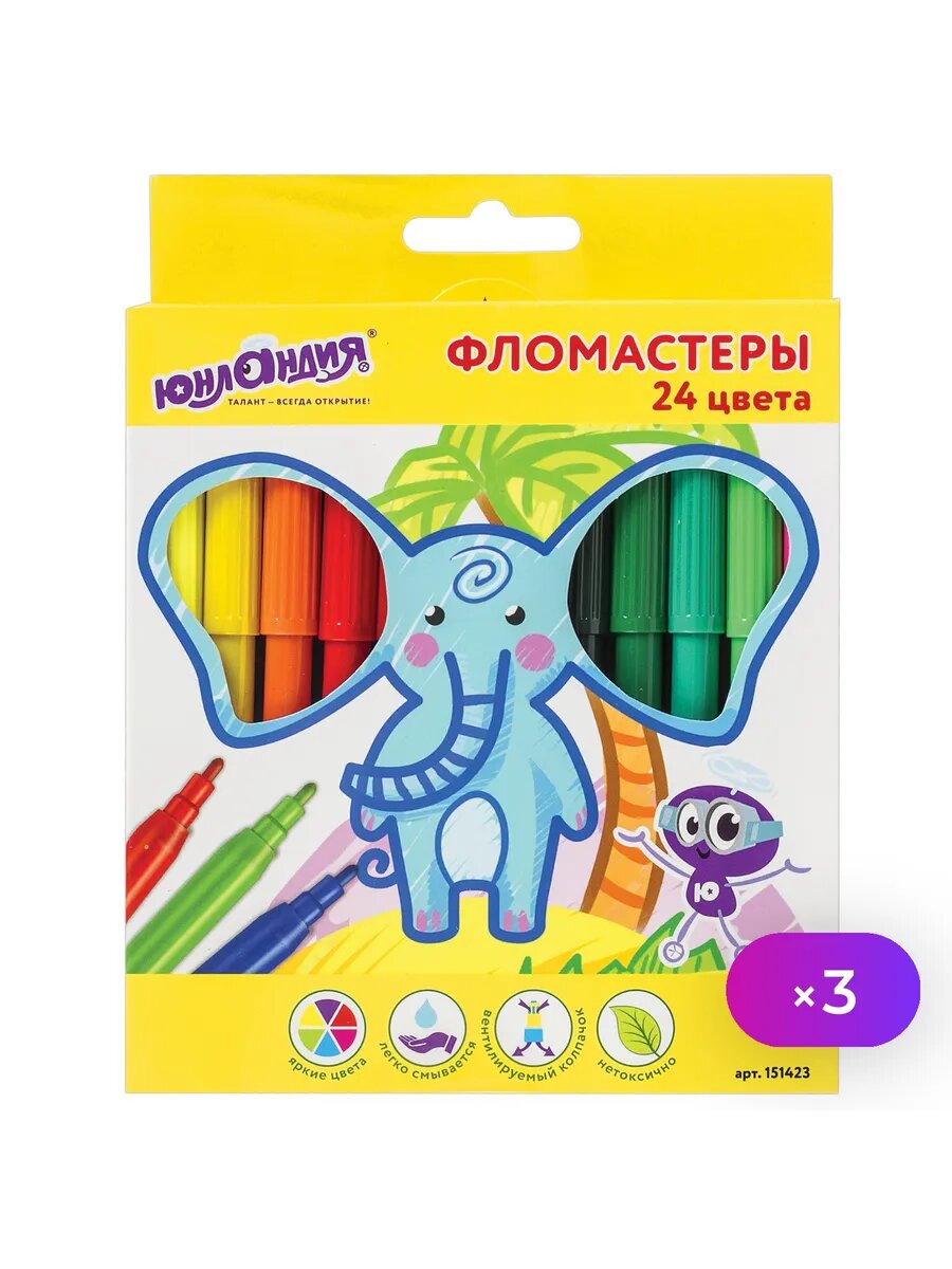 Фломастеры Экзотика 24 цвета 3 уп.