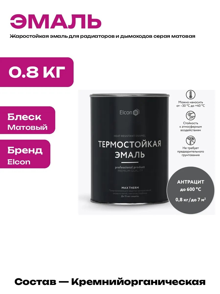 Термостойкая эмаль для металла и бетона матовая антрацитовая