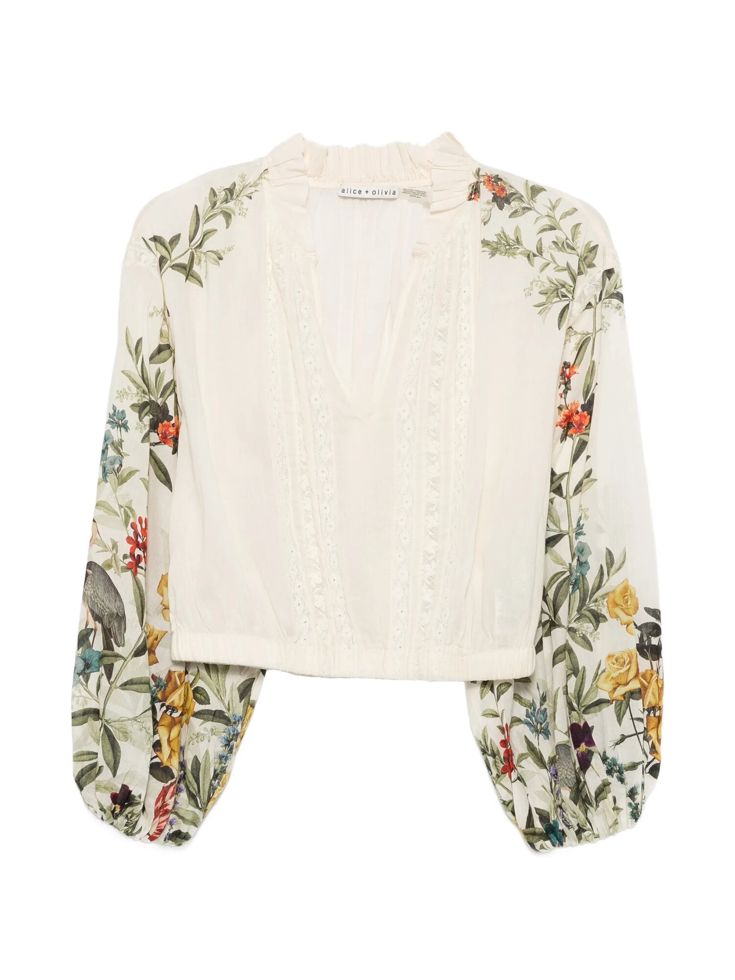 Топ Floral-print lace-trimmed top