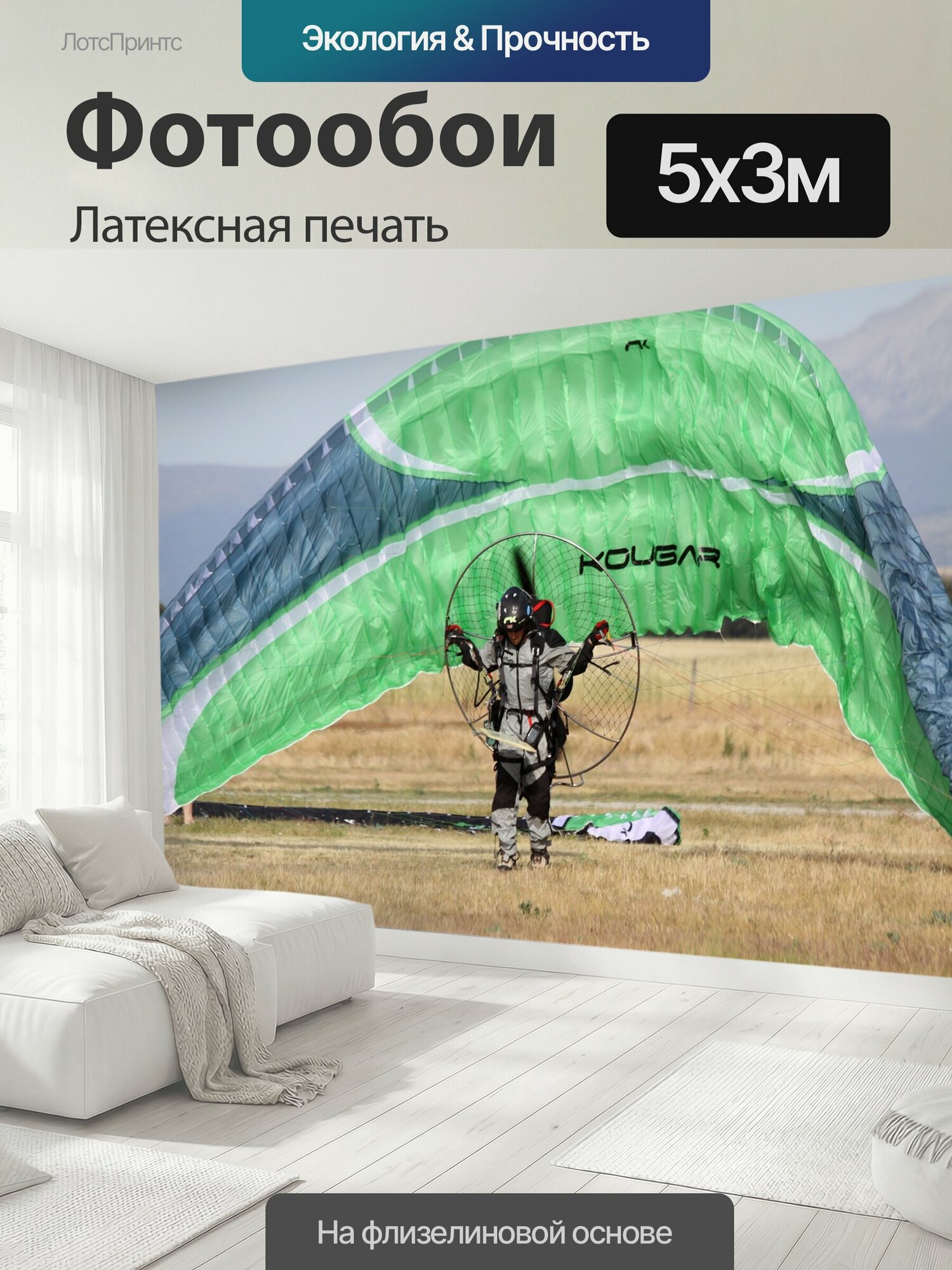 Фотообои моющиеся ударопрочные "Парамотор, воздушный спорт, легкая авиация" 500x300 см. латексная печать
