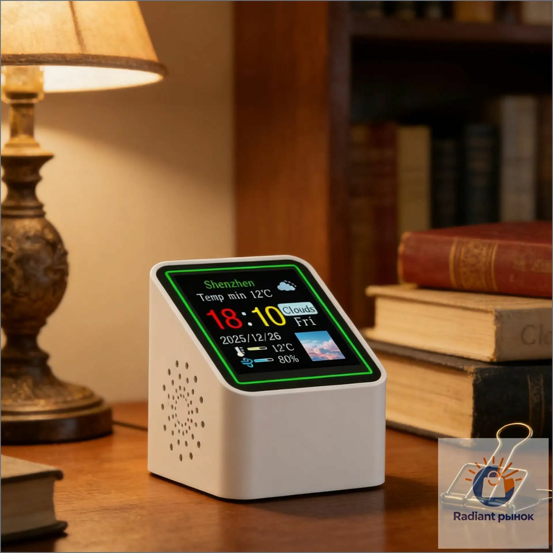 Умные Wi-Fi-часы-метеостанция, цифровые настольные, белые