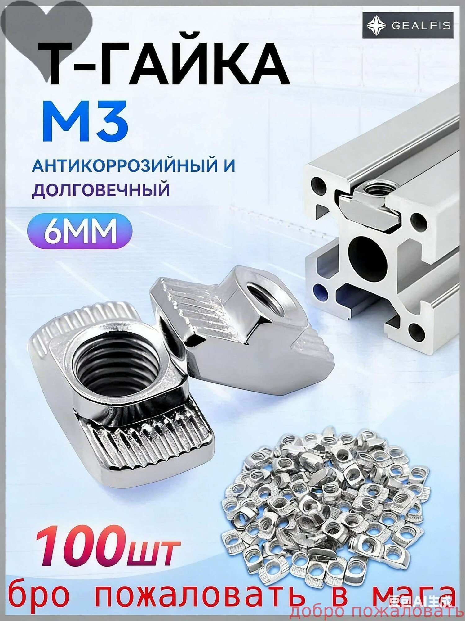 Гайка Т-образная M3, 100 шт, 100 г Т-гайка M3 100 штук 100 грамм