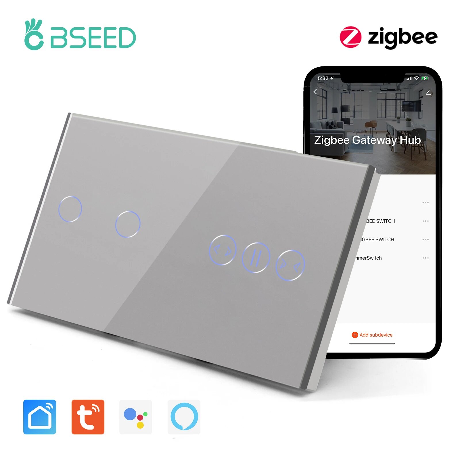 Умный сенсорный переключатель для штор BSEED ZigBee 3.0
