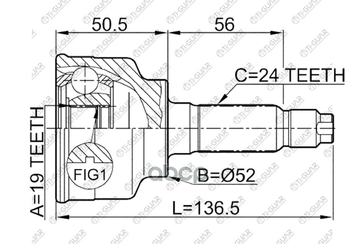 ШРУС наружный /TI-GUAR для Mazda Demio 1996-, Ford Festiva 1989- /19*52*24; TG-6814; (MAE014A TG6814Z44 0510014A44) MA014 MAE.