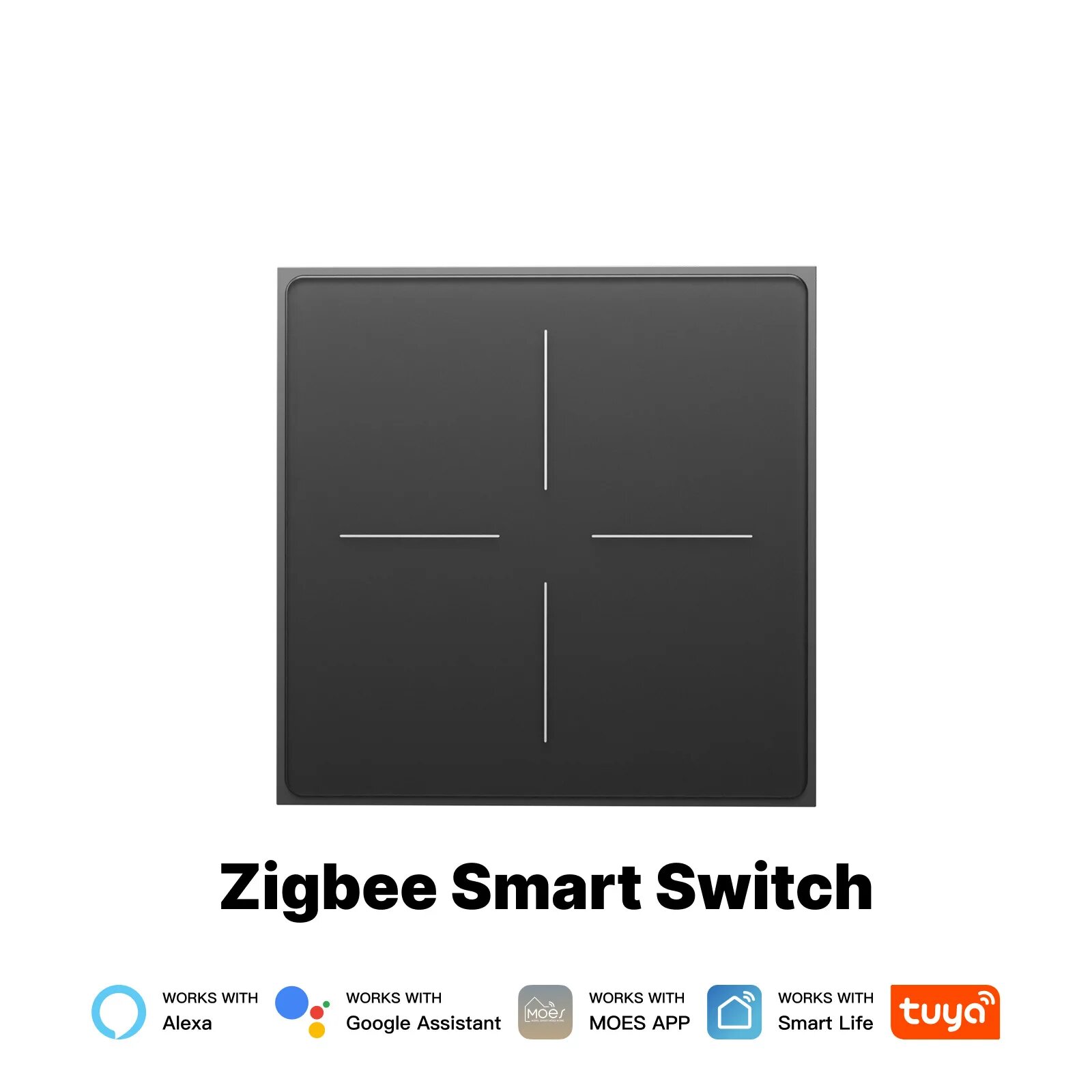 Умный выключатель ZigBee, серый, 4 gang