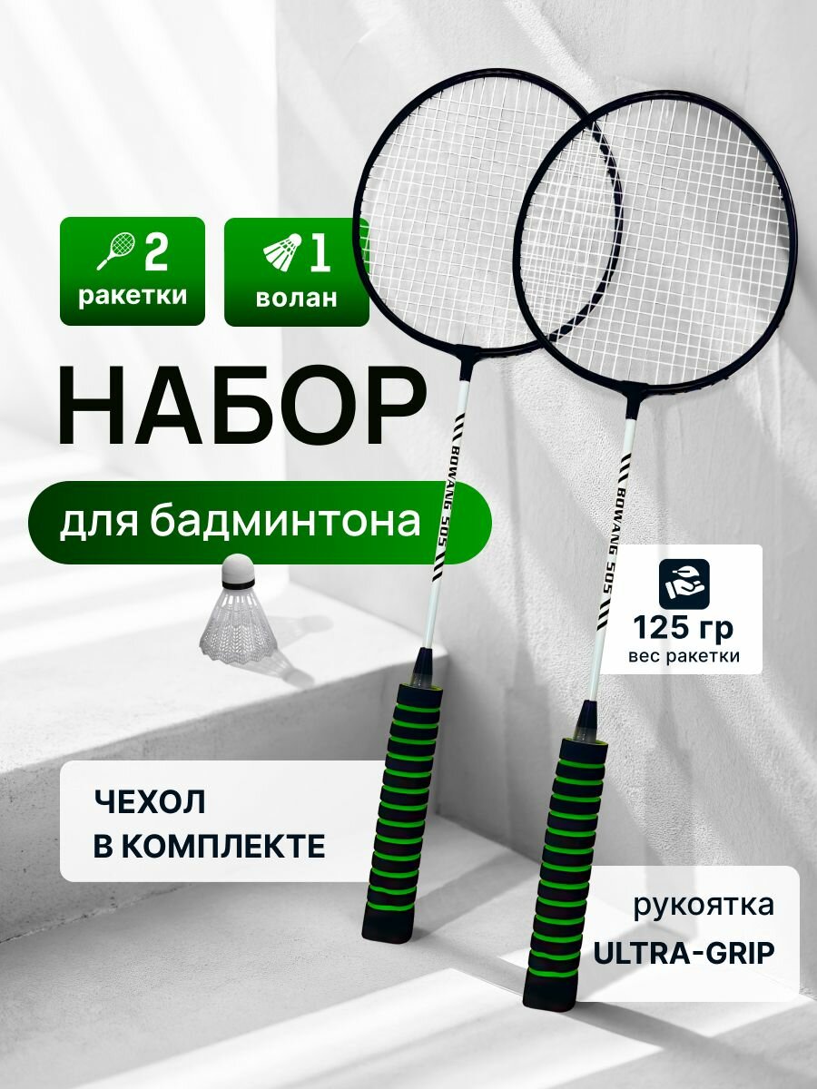 Ракетки для бадминтона, набор для бадминтона (2 ракетки+волан+чехол)