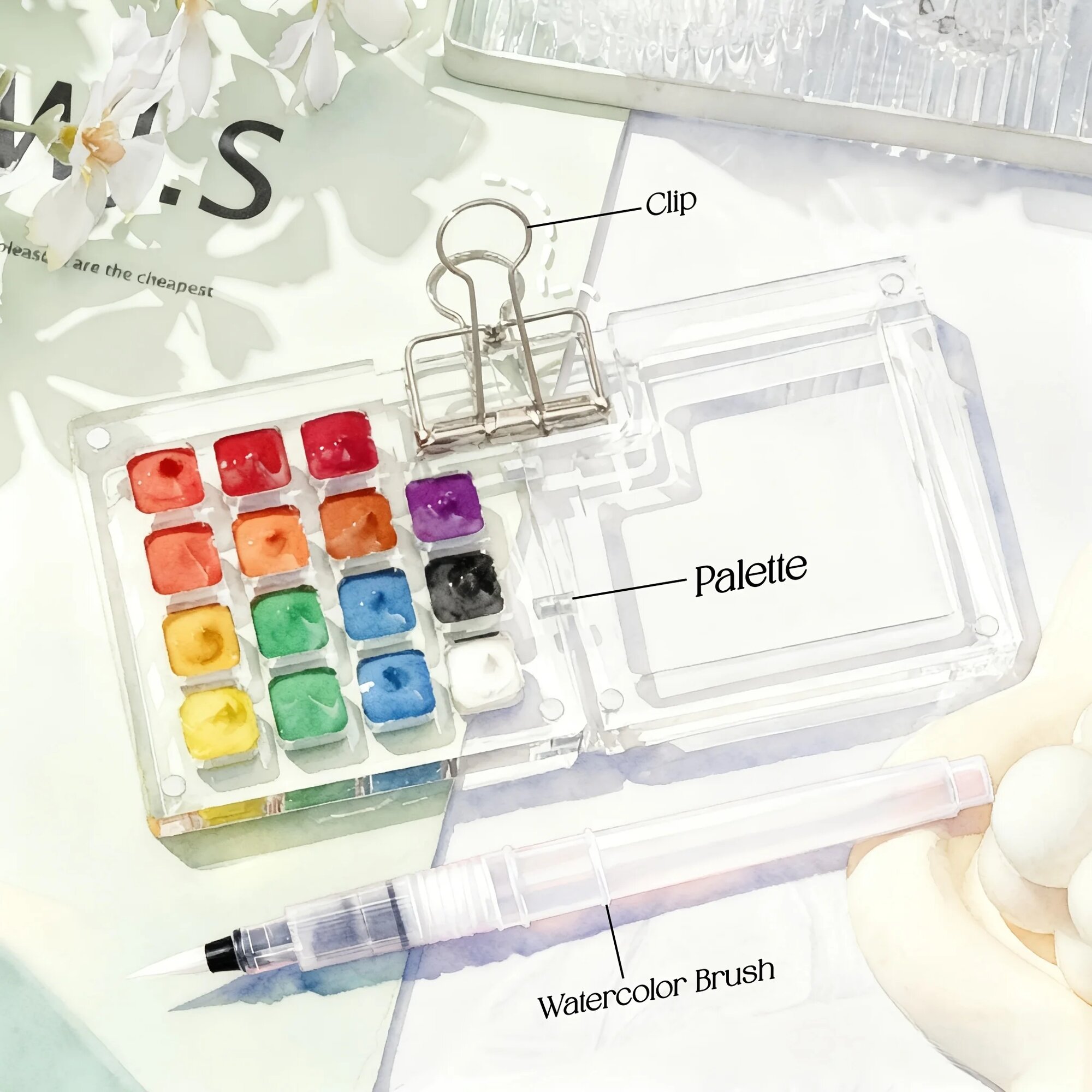 Палитра для акварели Mini Portable 8/15 цветов 15 Colors and Brush