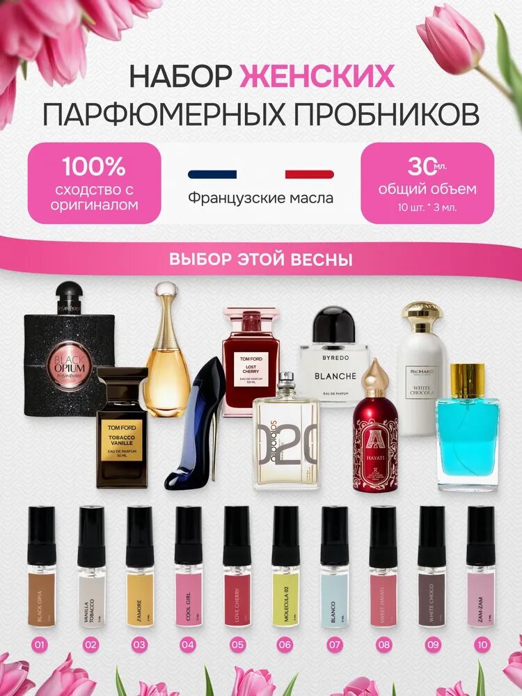 Набор духов женские пробники 10 шт 30 мл