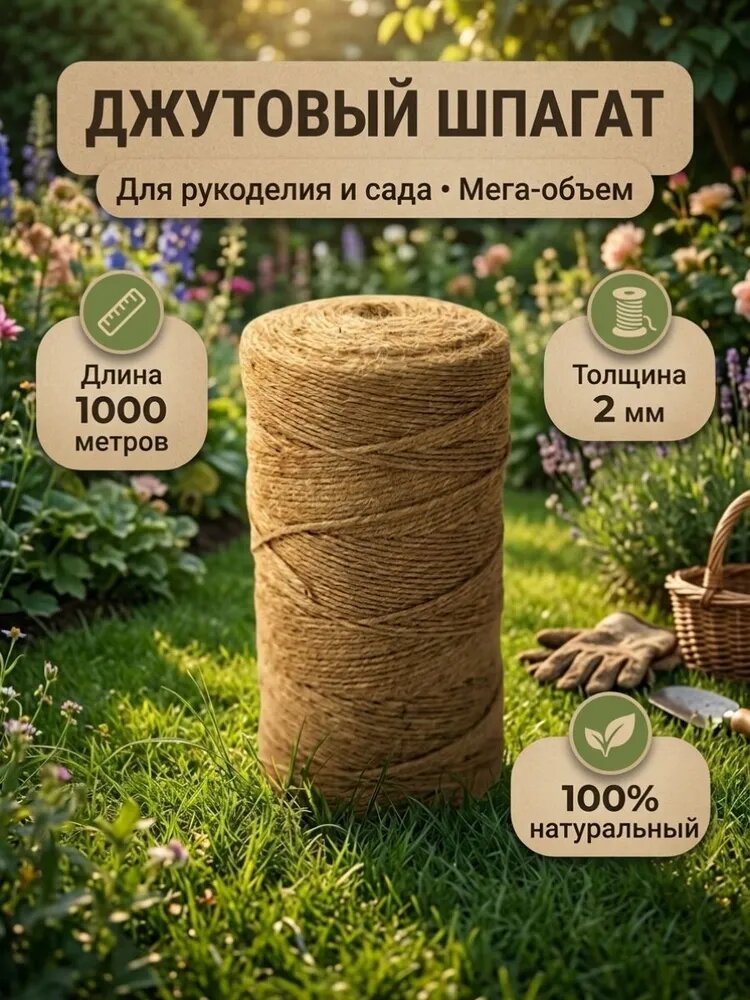 Вязниковский текстиль Шпагат крепежный 1000 м, 2 мм, 18 кгс, Джут
