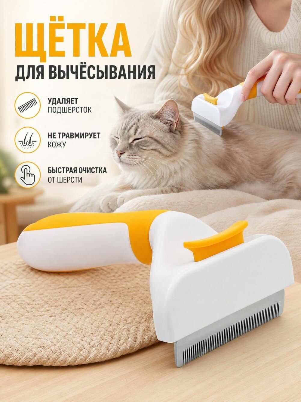 Расческа для кошек, гребень для собак, щетка для вычесывания шерсти, чесалка, дешеддер от клещей и блох