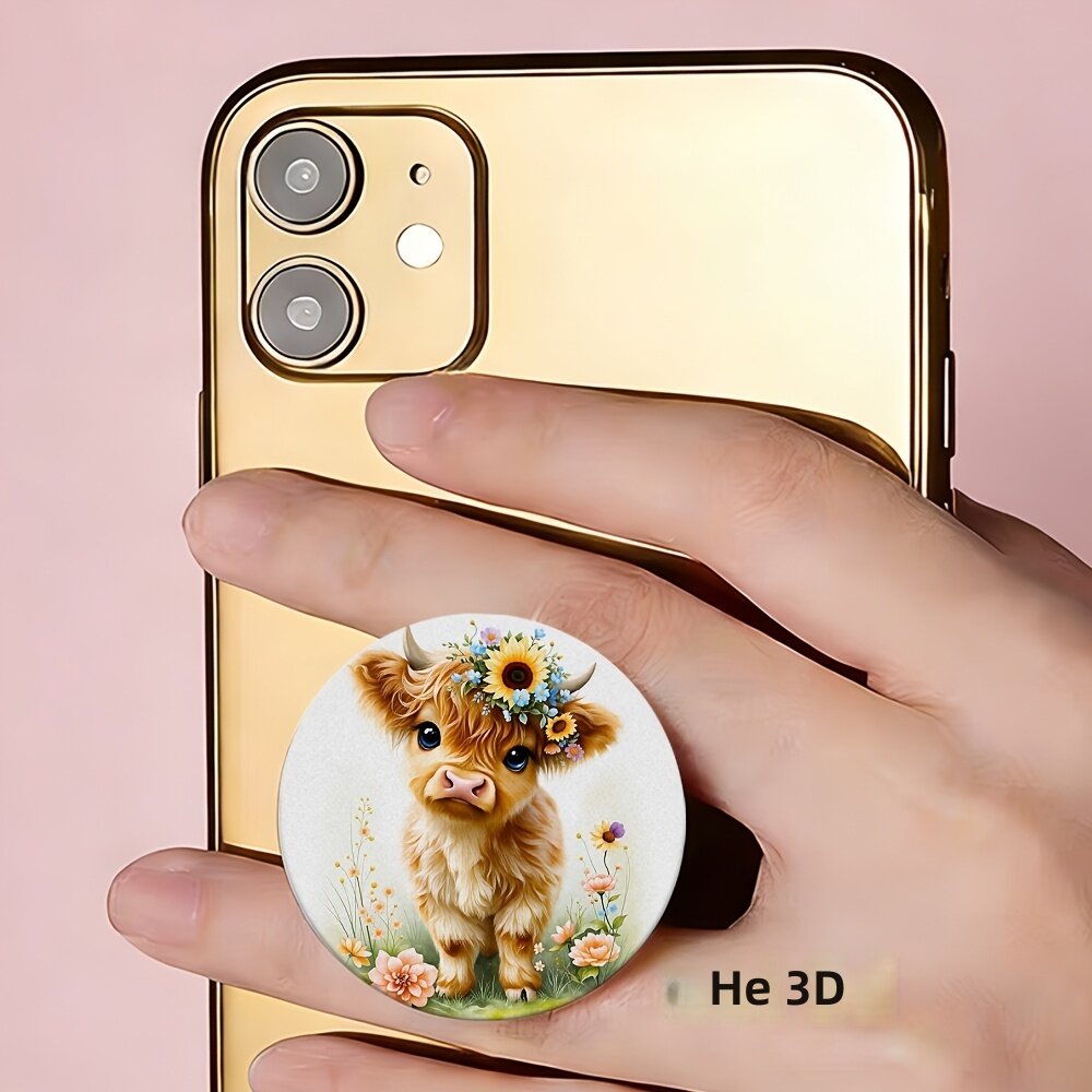 2D Подставка для телефона с цветочной короной и милой коровой, складная и компактная, современный стиль
