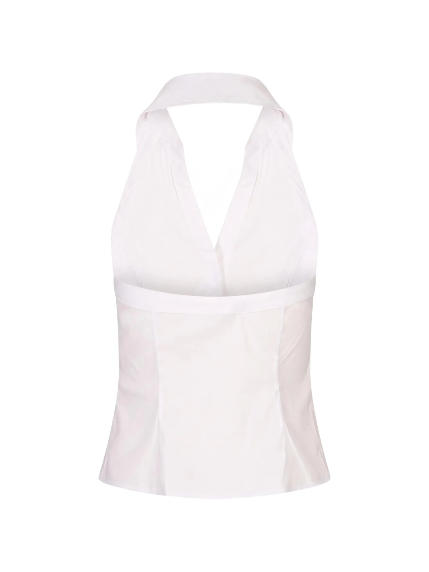 Топ Alice+Olivia Freya halterneck button-down top, размер 6, бежевый/белый — фото 1