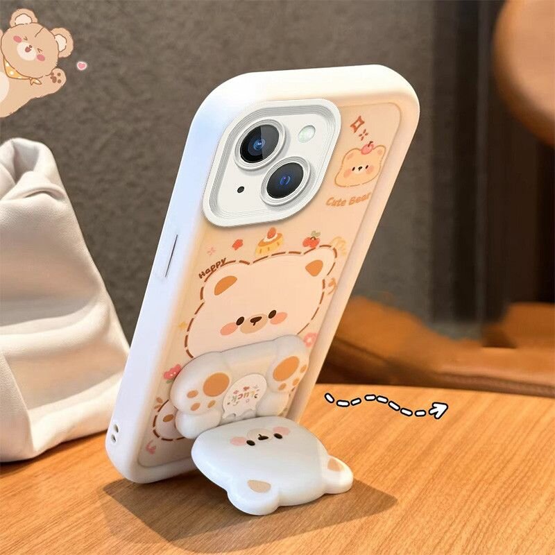 Чехол на IPhone 13 mini / Айфон 13 мини черный/белый, объемный с опорой Мультфильмы с кронштейнами милые JTXX03 с подставкой мультяшный