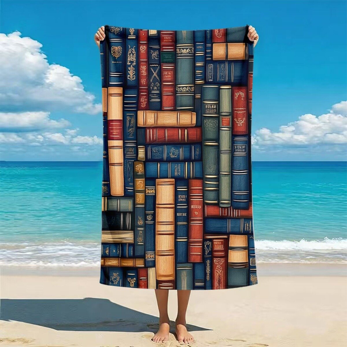 Пляжное полотенце с винтажным книжным рисунком, 70x140 см, унисекс, мягкое, легкое, быстро впитывает влагу, быстро сохнет