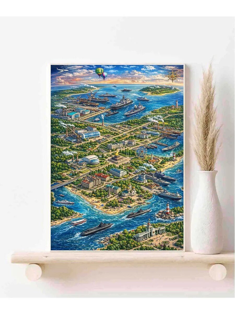 Северодвинск, Россия, Fantasy Map, Карта, Плакат 30x42см