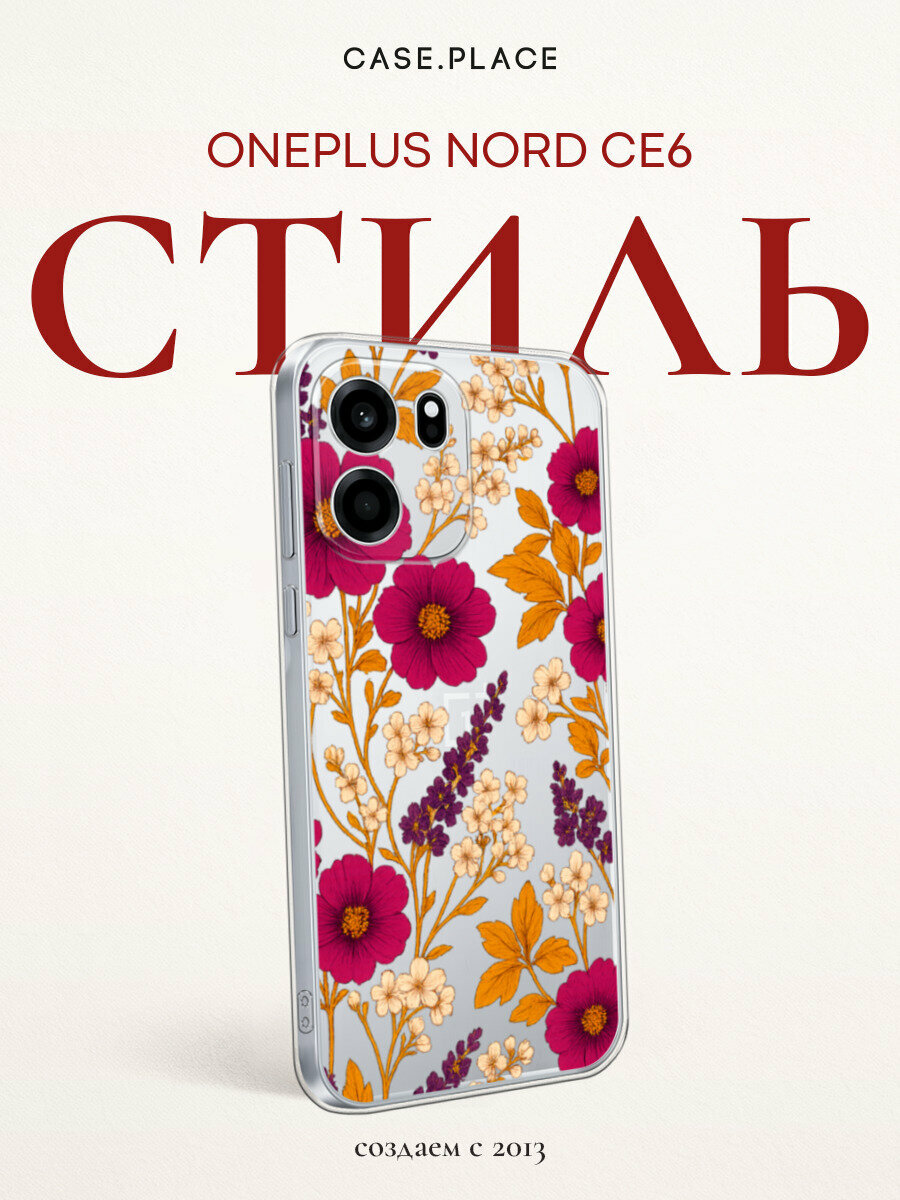 Чехол на OnePlus Nord CE6 / Ван Плас Норд СЕ6 с принтом Красивые сухоцветы 2, прозрачный