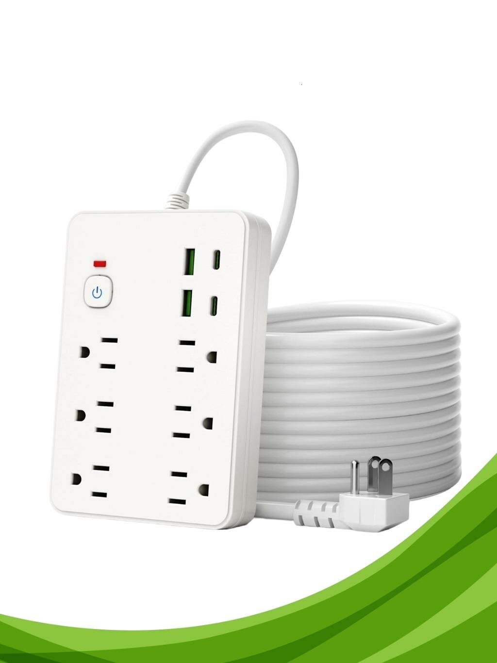 10-в-1 электрическая розетка с USB A и Type C, 1,8 м белый