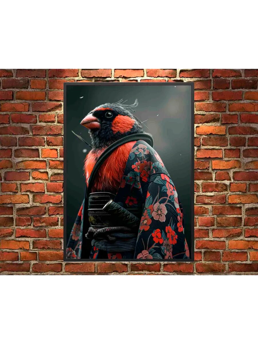 Снегирь-птица-самурай 3, Плакат 30x42см