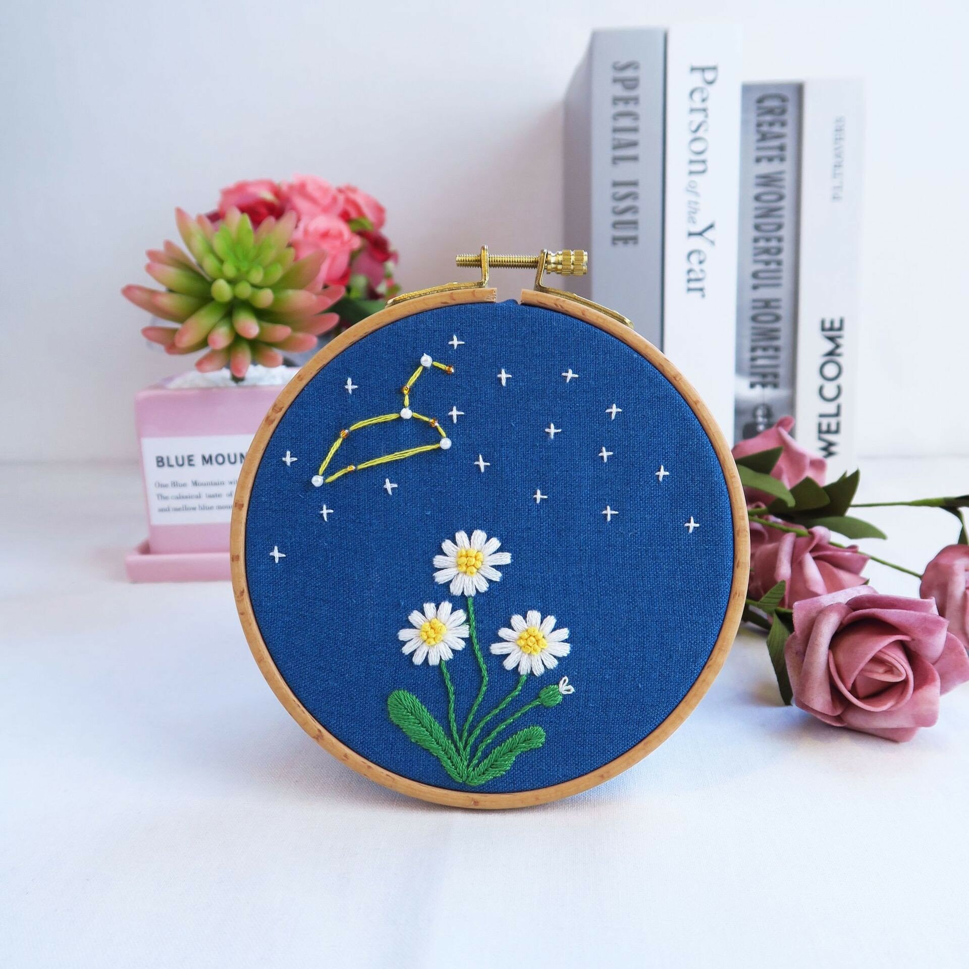 Набор для вышивки DIY для зодиакальной висячей декорации - узор Стрельца в ярких тонах, включает 16 см бамбуковый