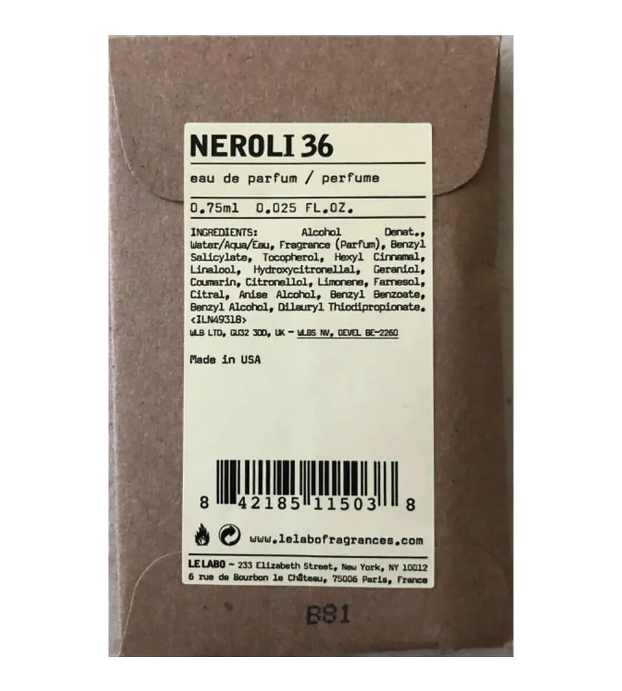 Миниатюра аромата Ле Лабо Нероли 36 0.75 мл / Le Labo Neroli 36 сэмпл унисекс