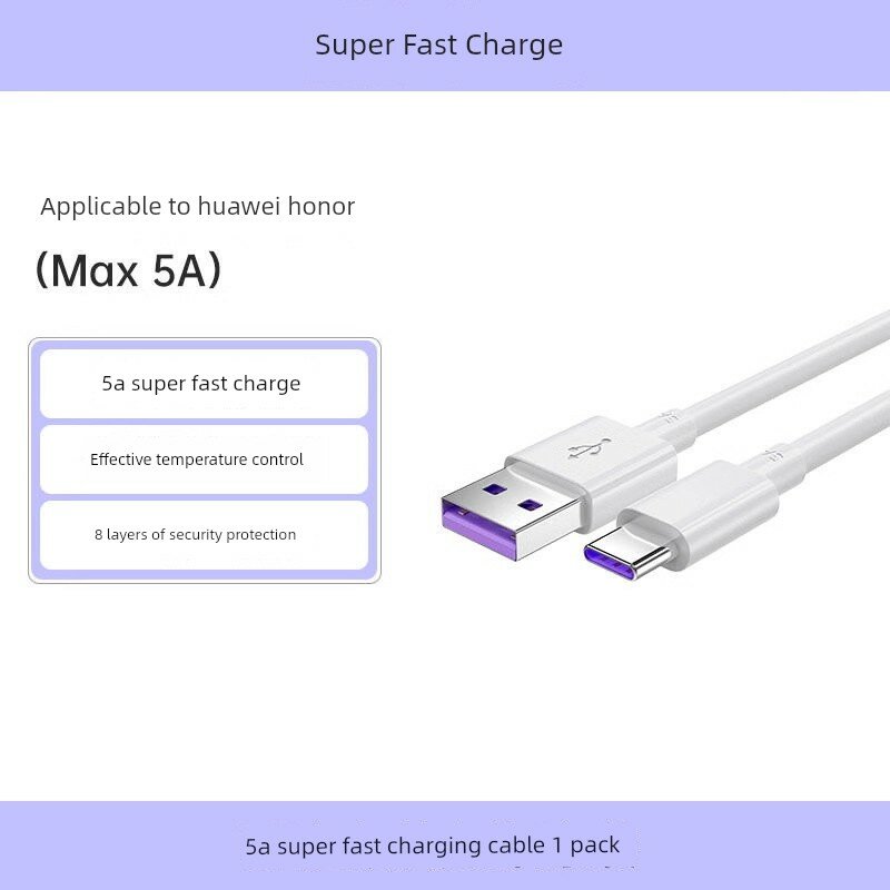Кабель быстрой зарядки 5A Type-C 1.5м - Официальная совместимость с Huawei Honor