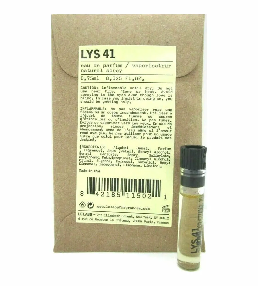 Le Labo Lys 41 парфюмерная вода для женщин 0.75 мл сэмпл - Ле Лабо Лис 41 миниатюра аромата