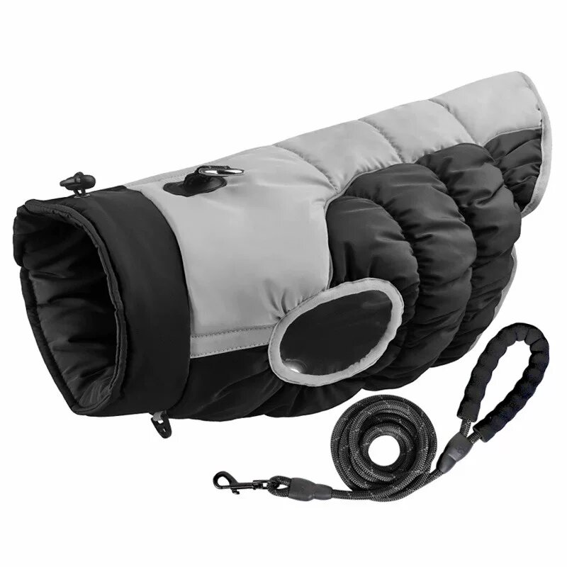 Зимняя теплая черная кофта 2XL для собак с отражающим поводком для средних собак 18-25 фунтов