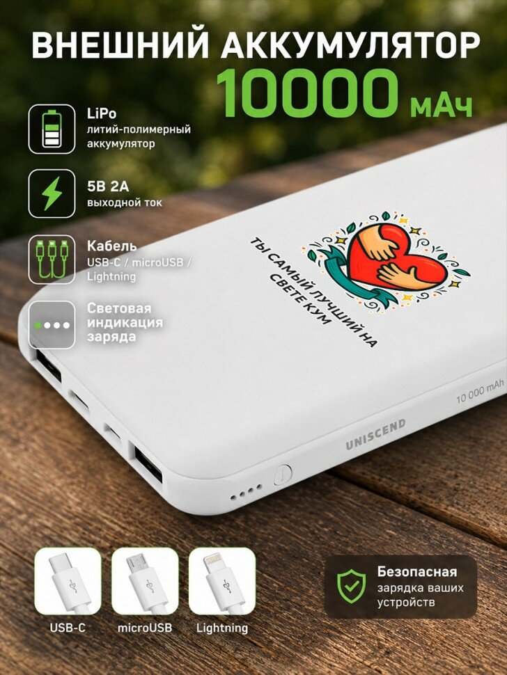Внешний аккумулятор Power Bank 10000 мАч с надписью "ТЫ самый лучший на свете кум"